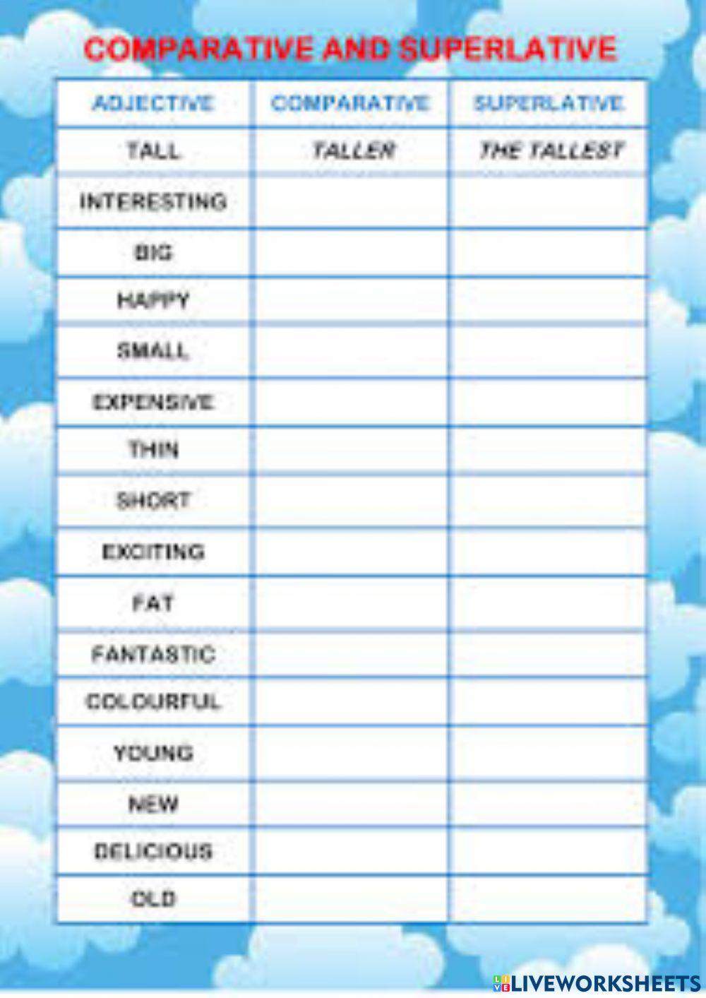 Comparatives And Superlatives Online Exercise For Grade 3 6 Live ... Comparatives And Superlatives Online Exercise For Grade 3 6 Live ...