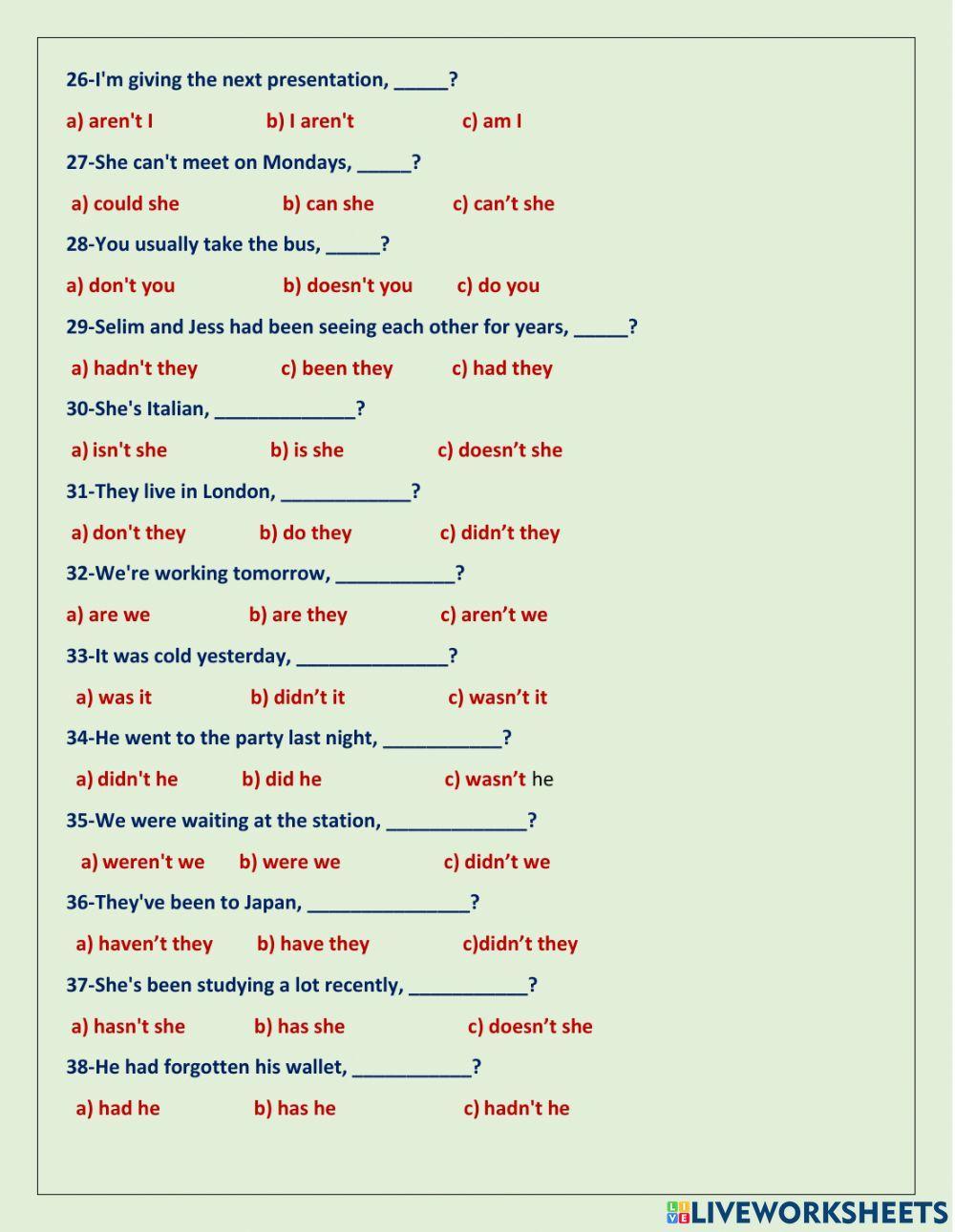 Question tags | Free Interactive Worksheets | 836745