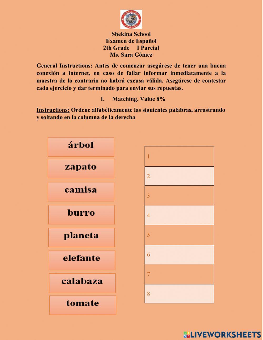 Español worksheet for 2 | Live Worksheets