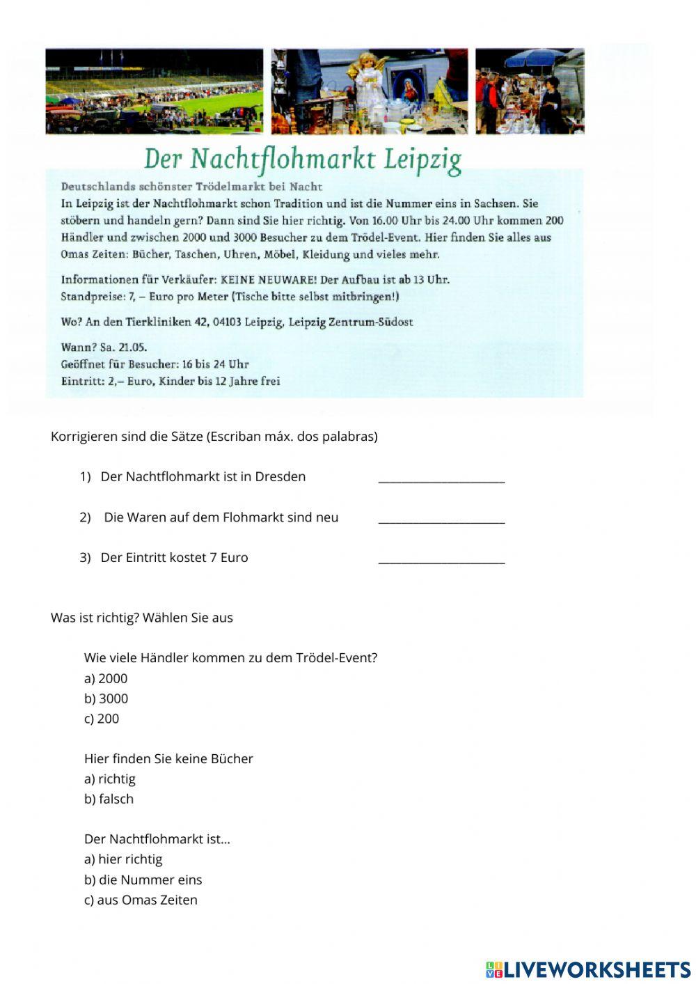 Leseverstehen online pdf activity for A1 | Live Worksheets