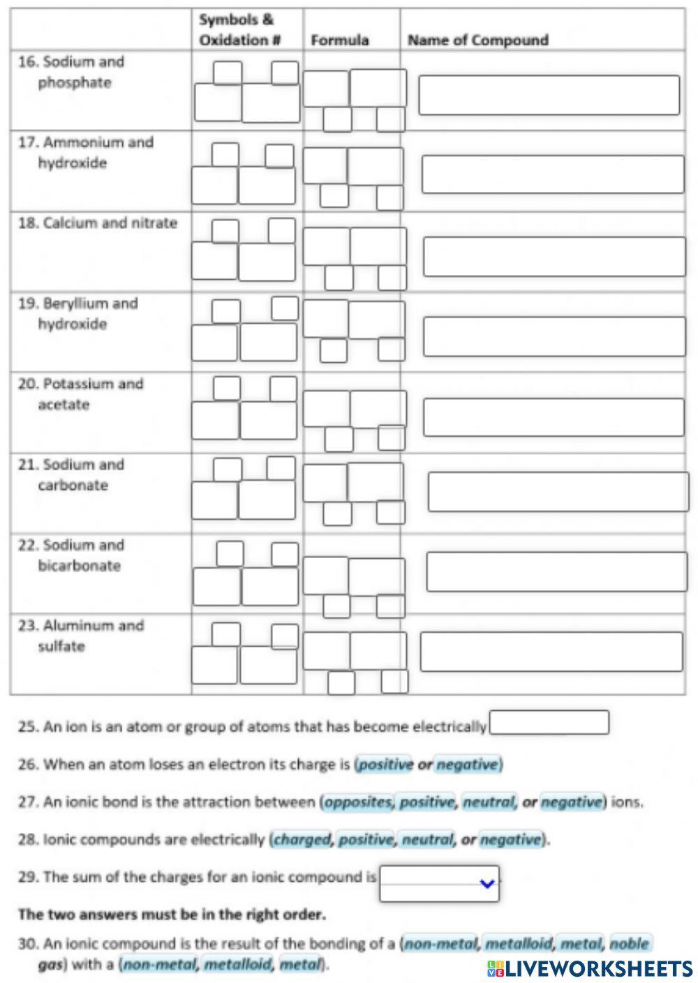 Polyatomic comp… | Free Interactive Worksheets | 837316