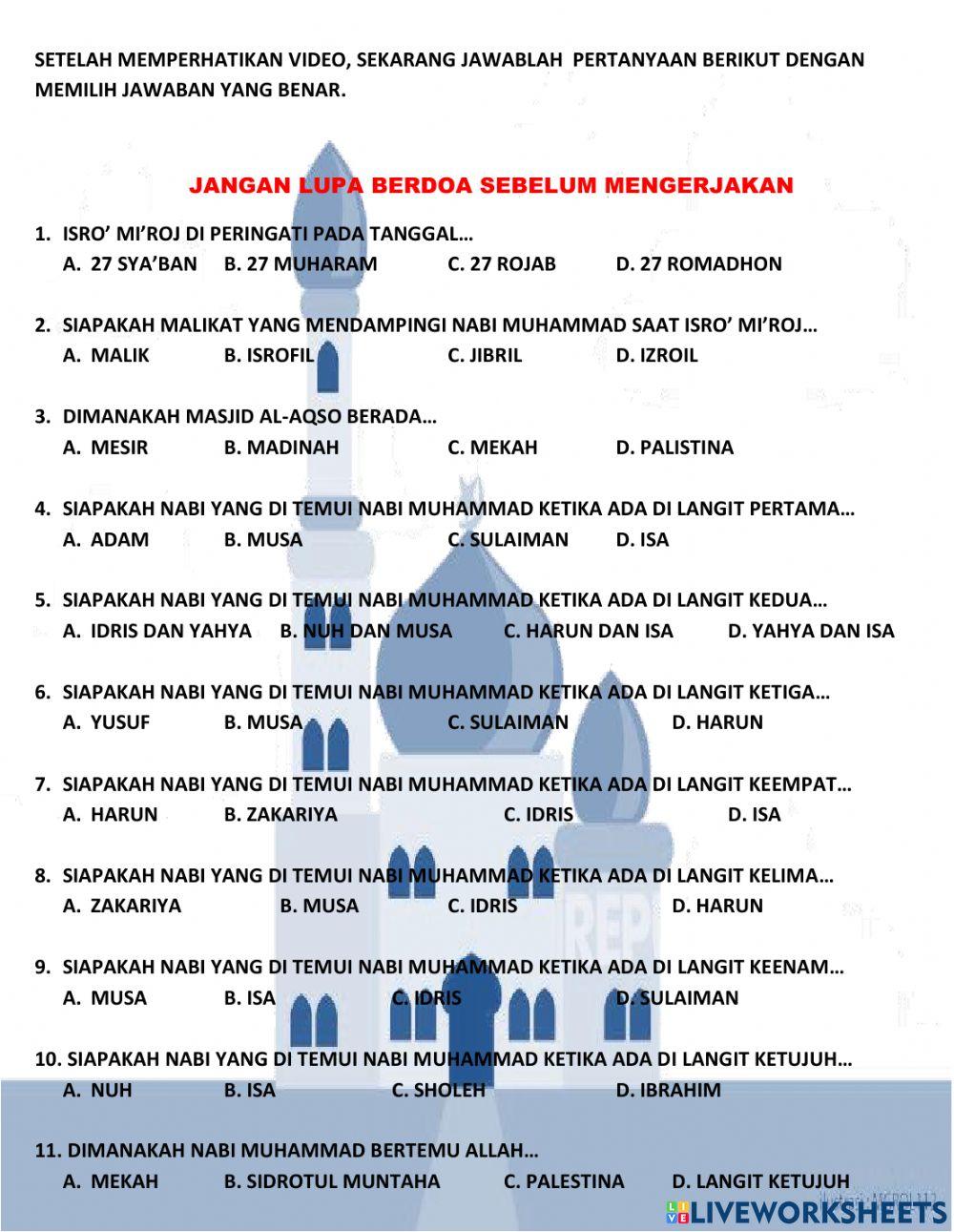 Isro' mi'roj worksheet | Live Worksheets