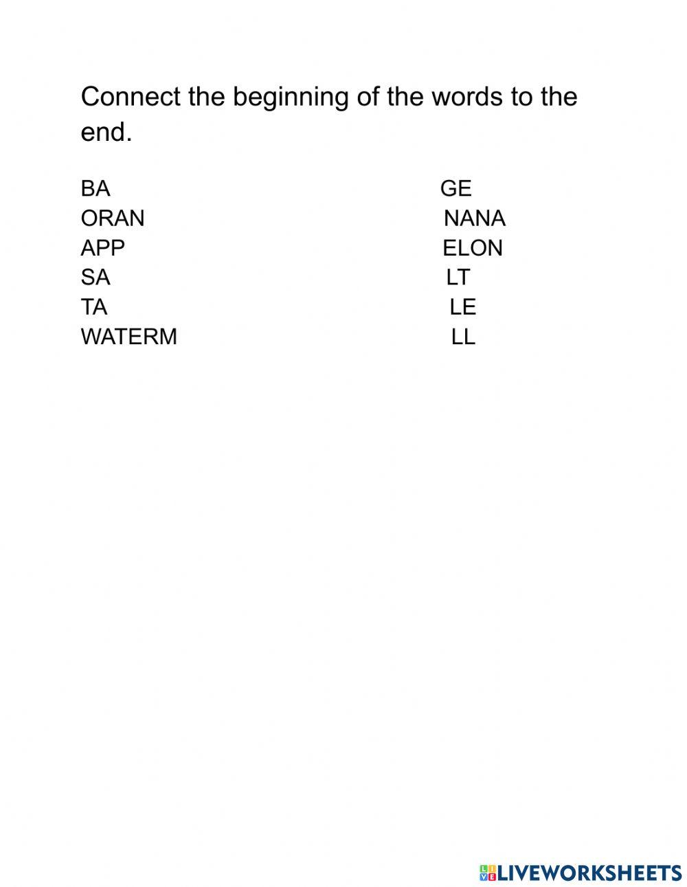 The beginning and end of words worksheet | Live Worksheets