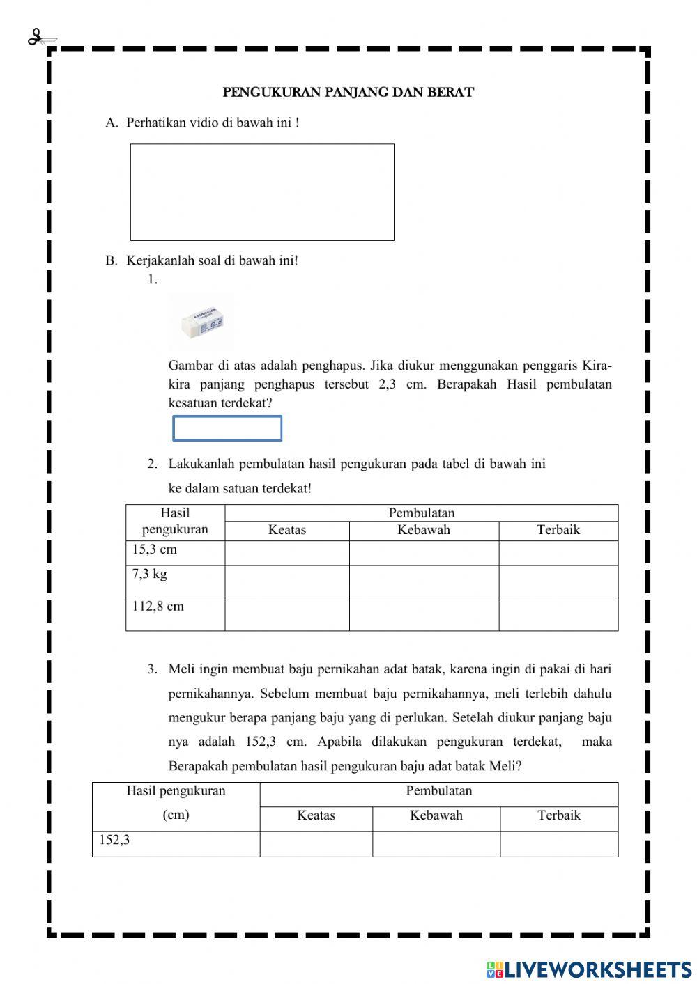 Pengukuran Panjang Dan Berat interactive worksheet | Live Worksheets
