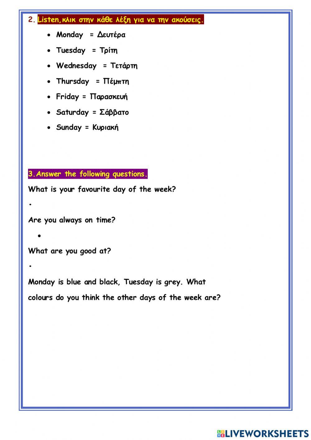 Days 834873 | Theodore Papadopoulos | Live Worksheets