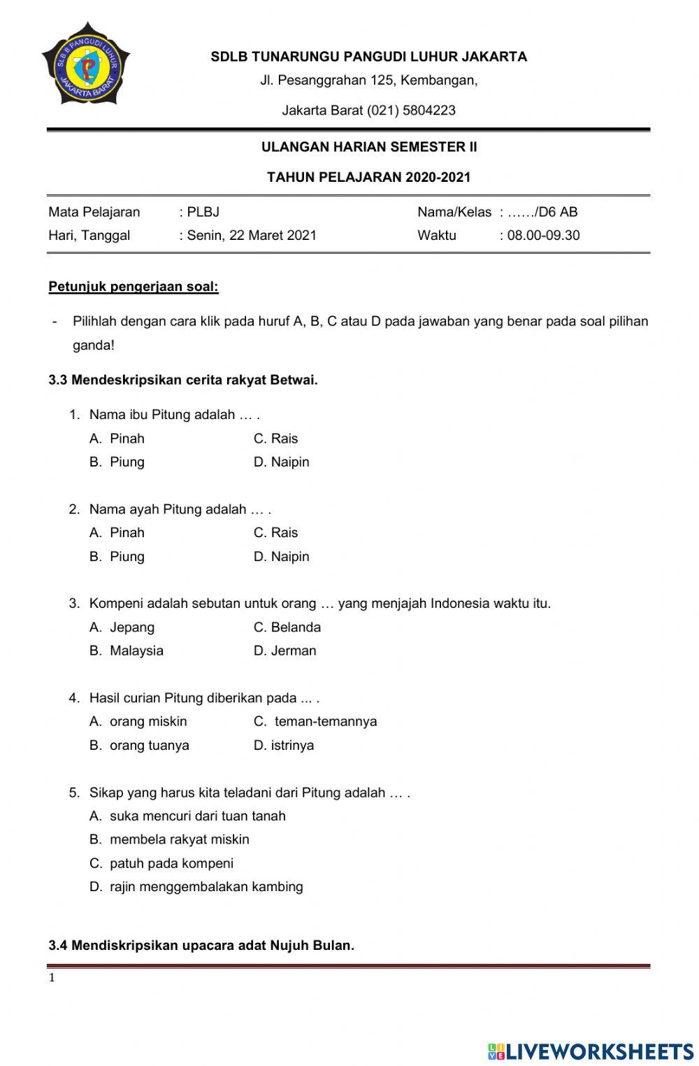 Uh plbj worksheet | Live Worksheets