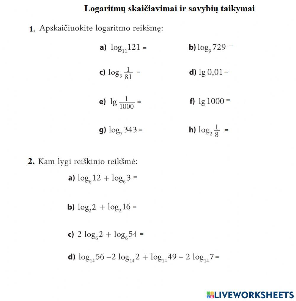 Logaritmai interactive worksheet | Live Worksheets