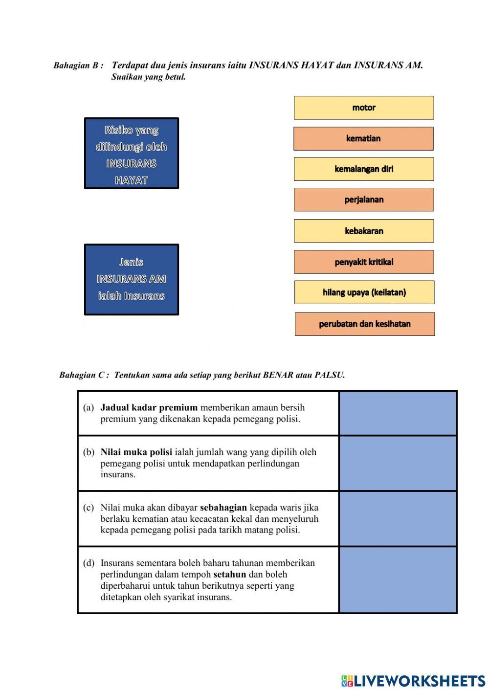 Mm5 bab3-insurans (part 1) interactive worksheet | Live Worksheets