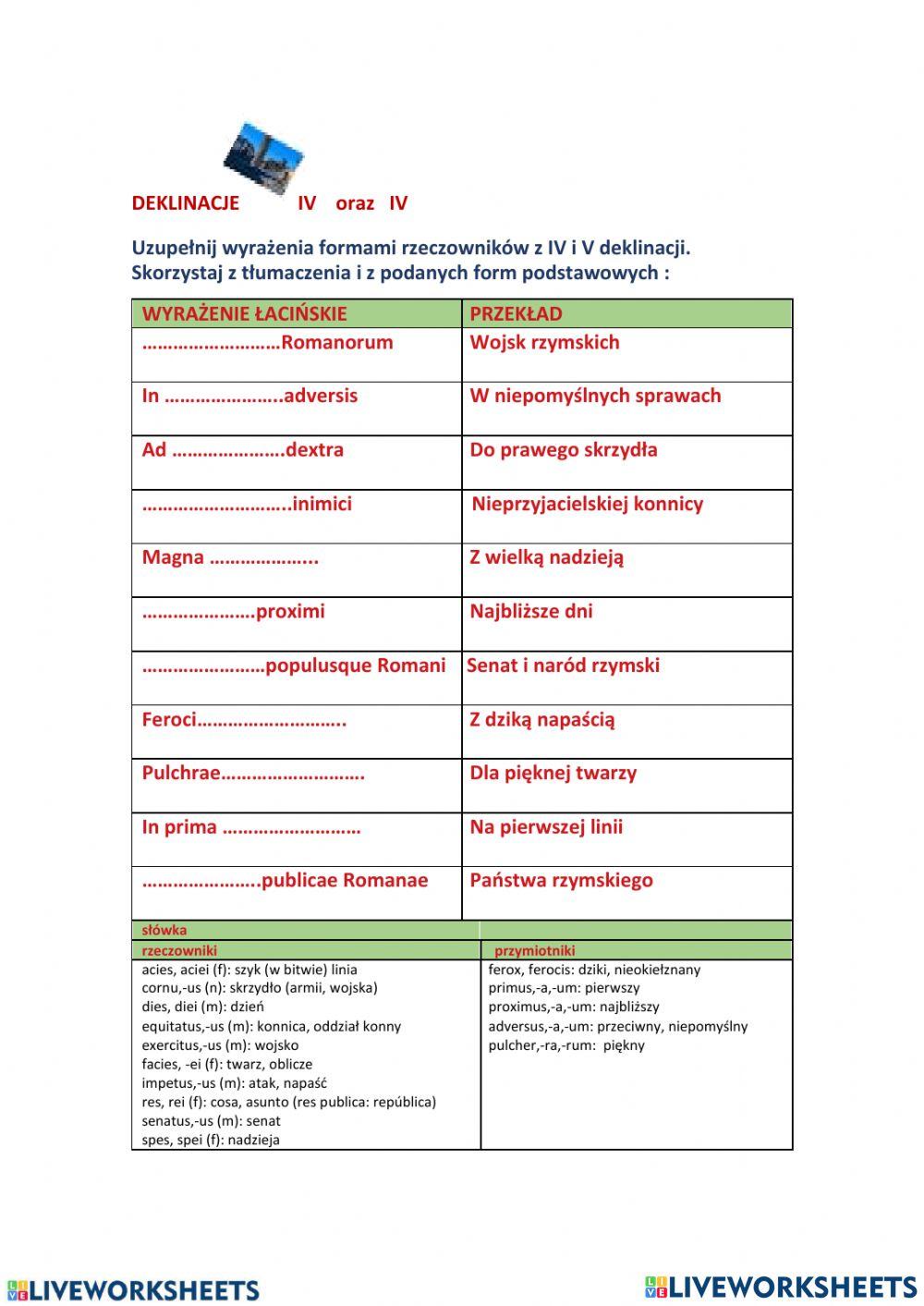 Deklinacja IV V Wyrażenia online exercise for | Live Worksheets