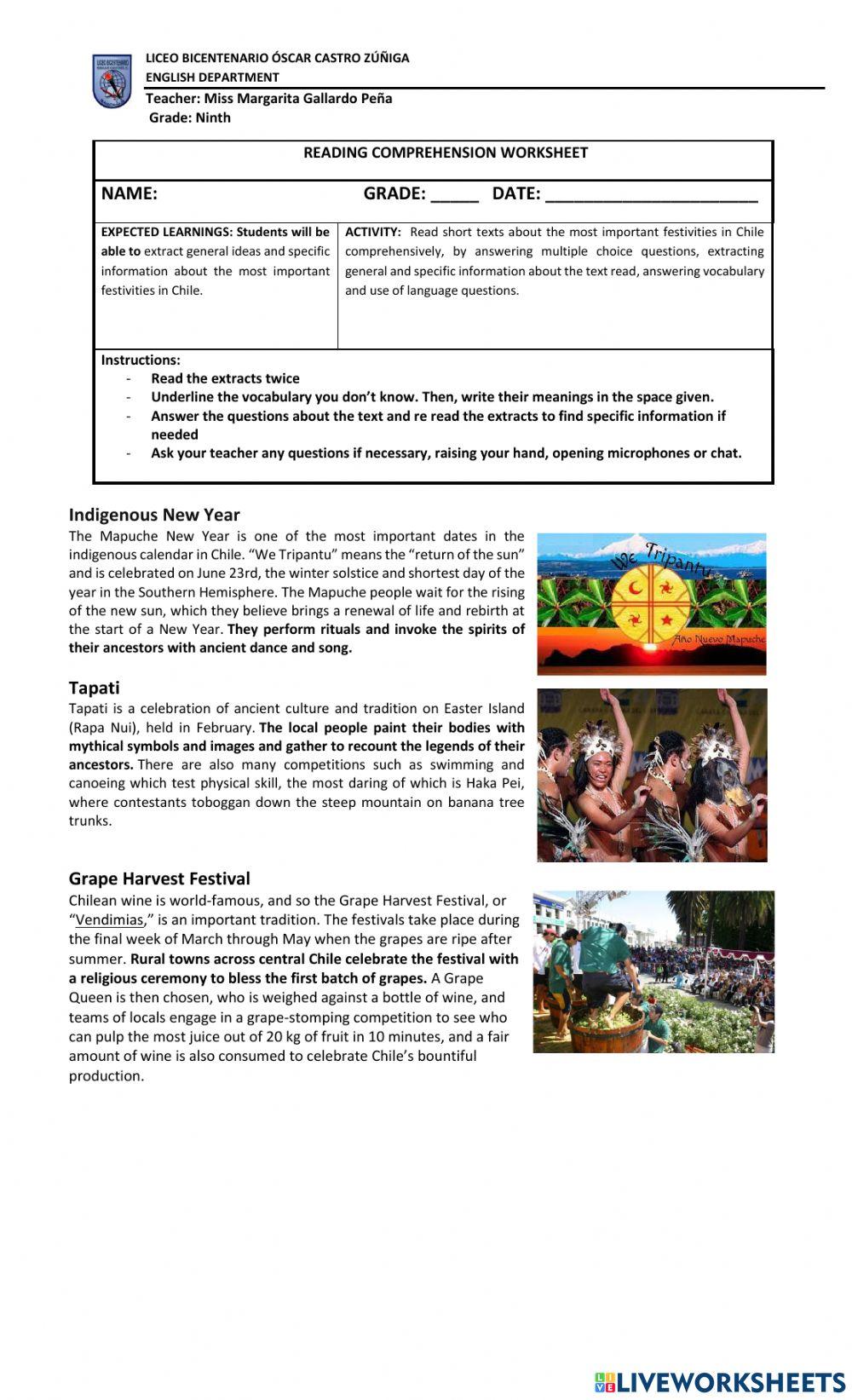 Chilean festivi… | Free Interactive Worksheets | 839078