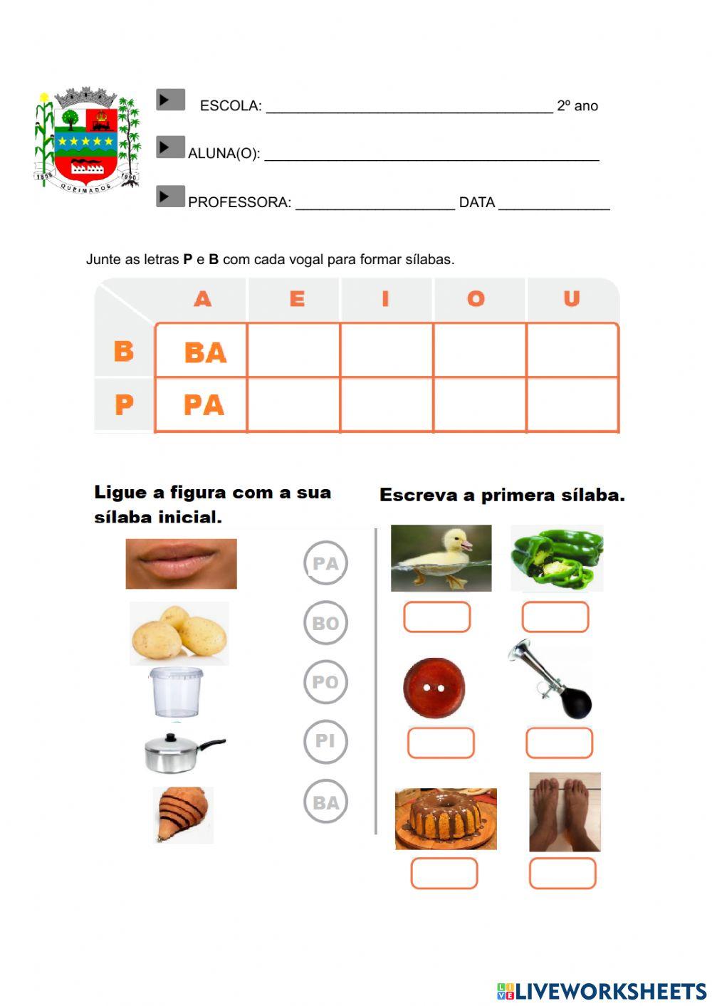Letras B e P worksheet | Live Worksheets