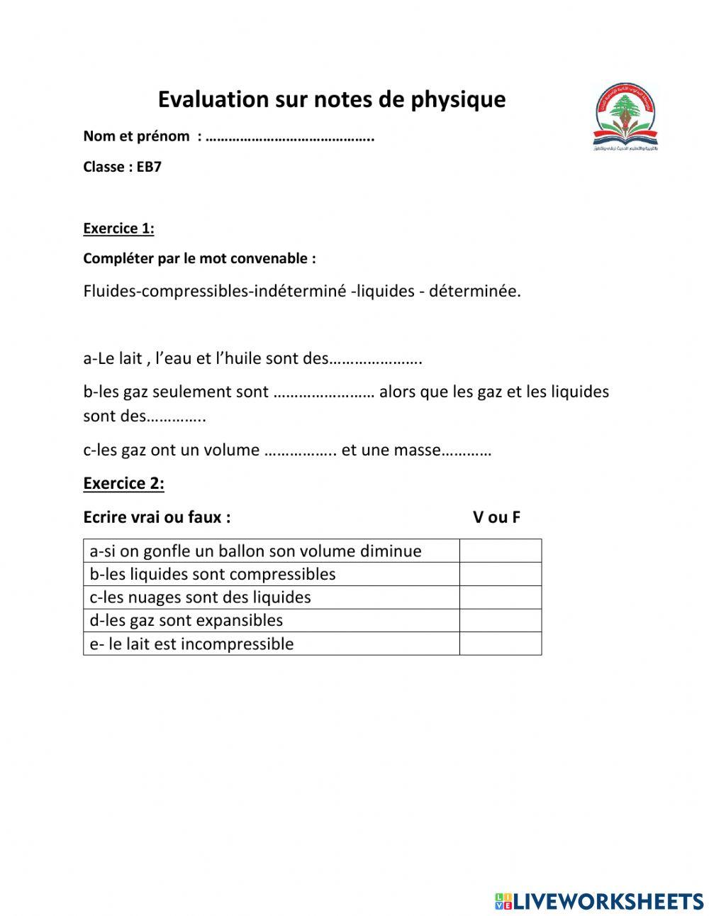 Evaluation online exercise for 7 | Live Worksheets