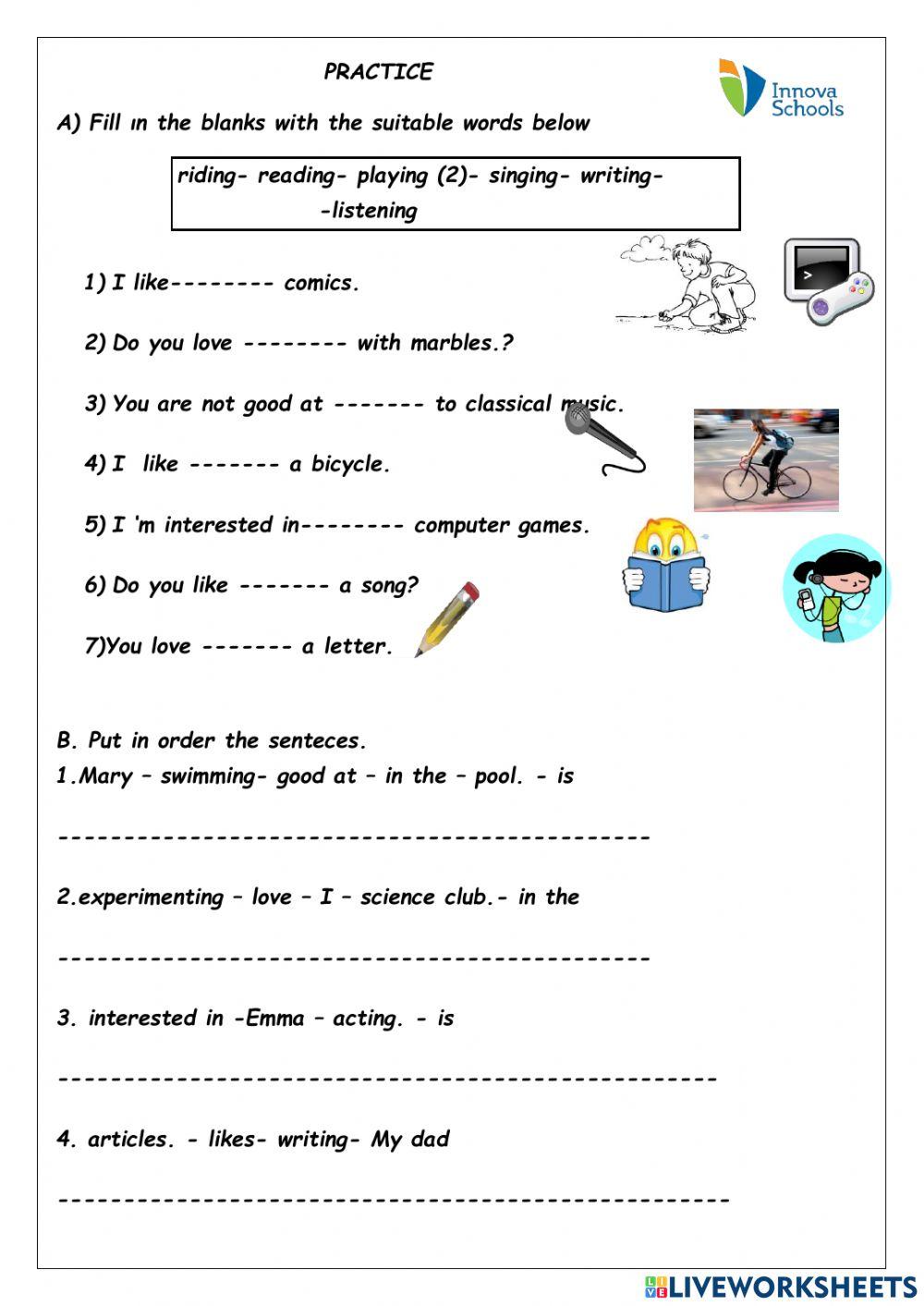 Interests | Free Interactive Worksheets | 839455