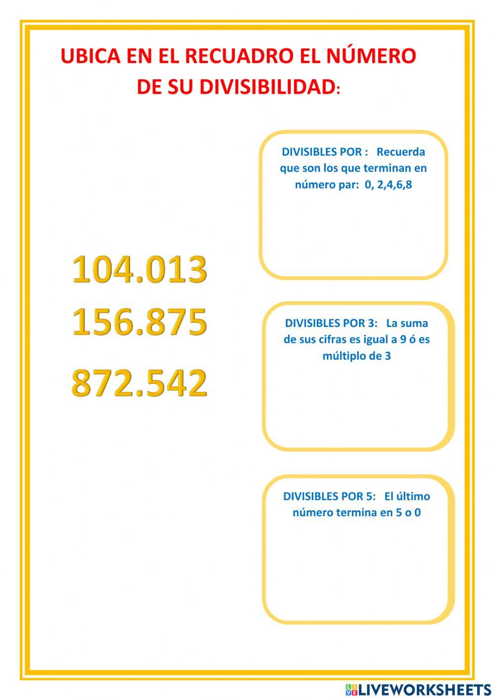 La divisibilidad en los números worksheet | Live Worksheets