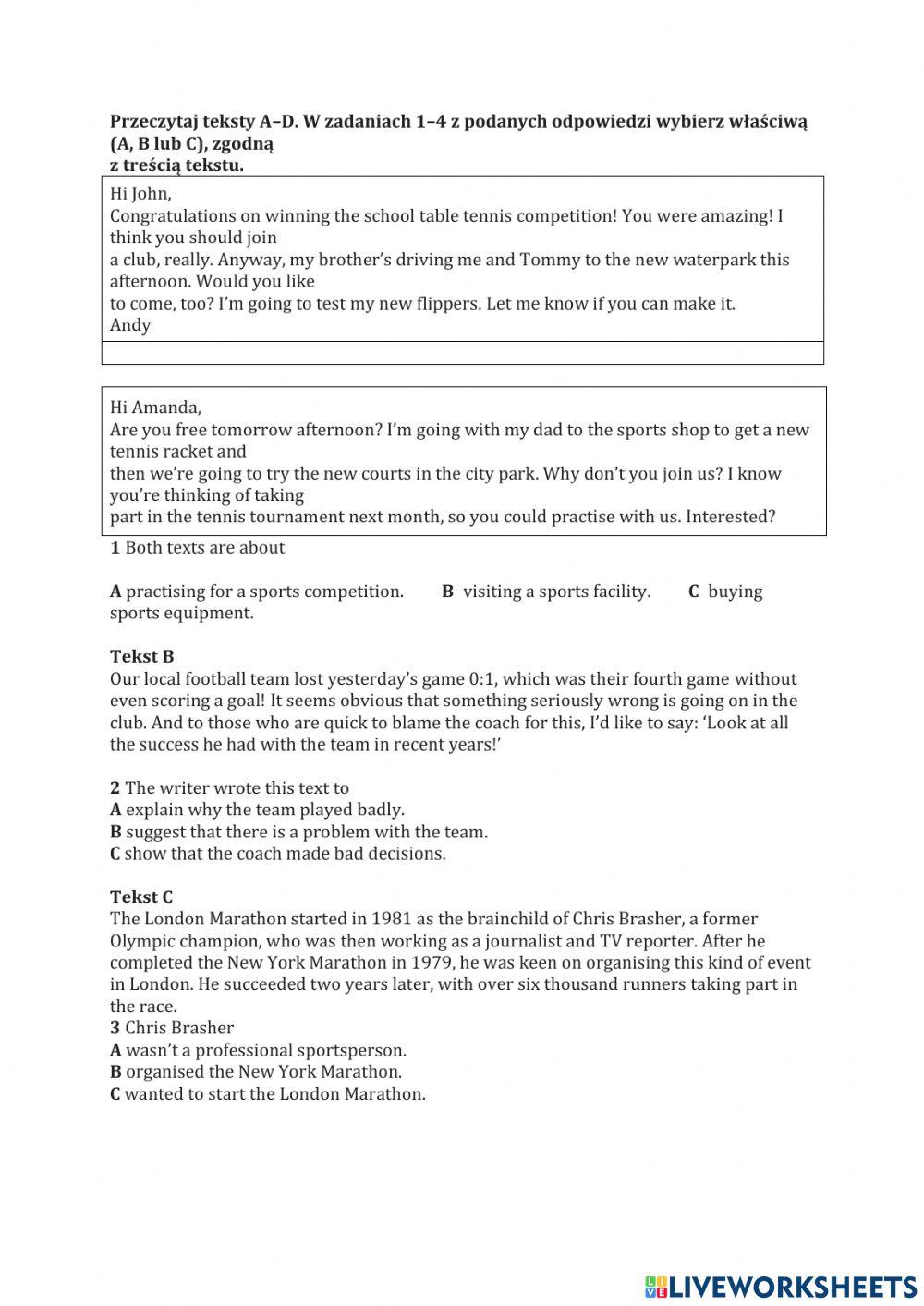 Sport:reading | Free Interactive Worksheets | 839842