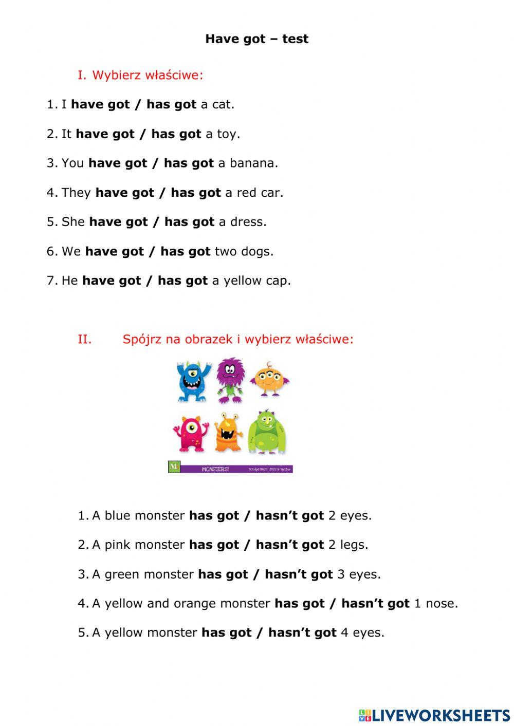 Have got TEST | Free Interactive Worksheets | 839957