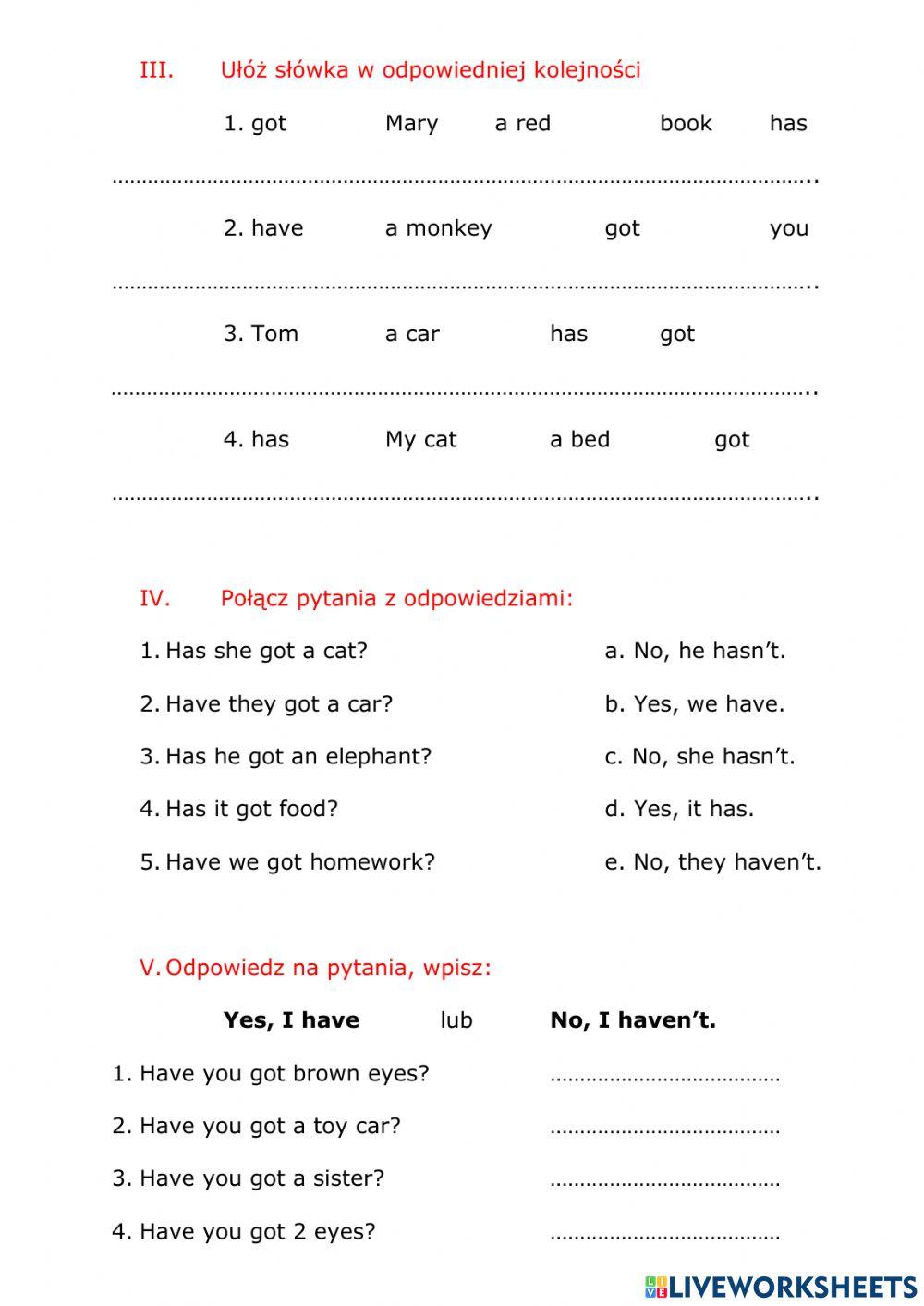 Have got TEST | Free Interactive Worksheets | 839957