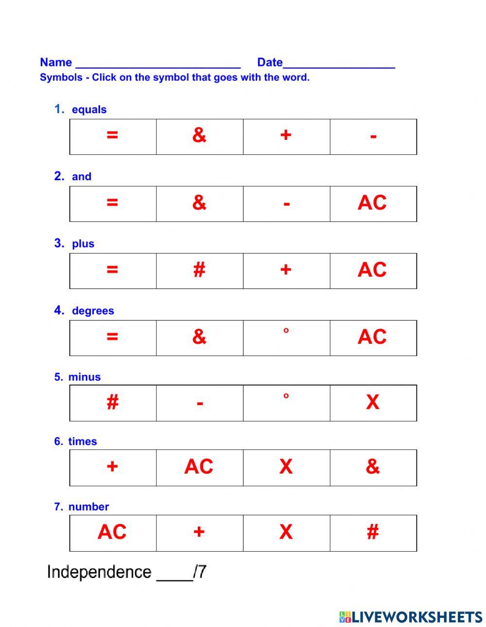 Common Symbols | Kathy Mullen | Live Worksheets