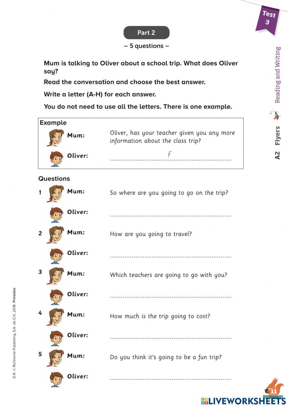 Flyers Test 3 -… | Free Interactive Worksheets | 6495157