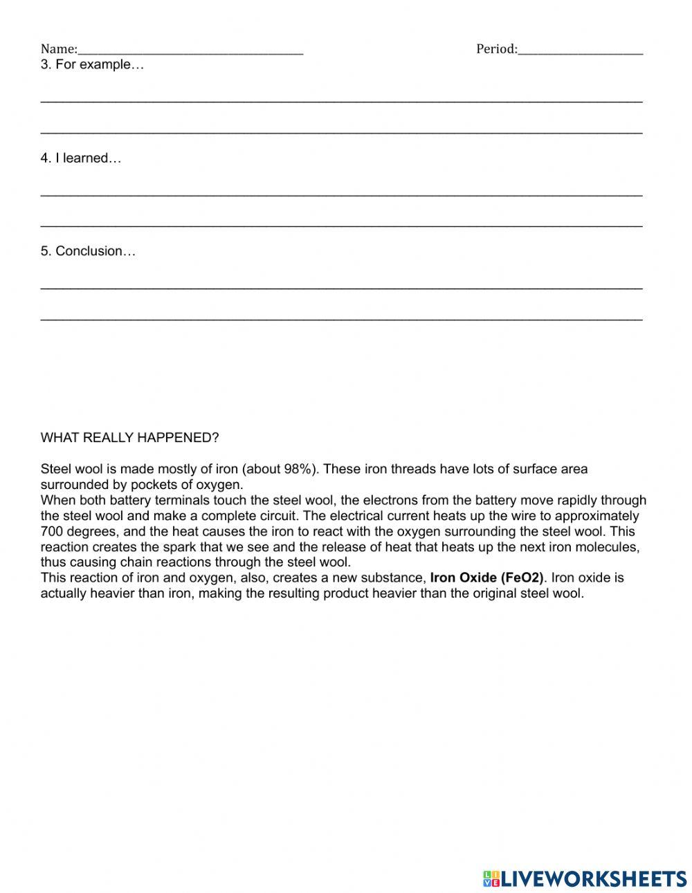 Steel Wool Experiment worksheet | Live Worksheets