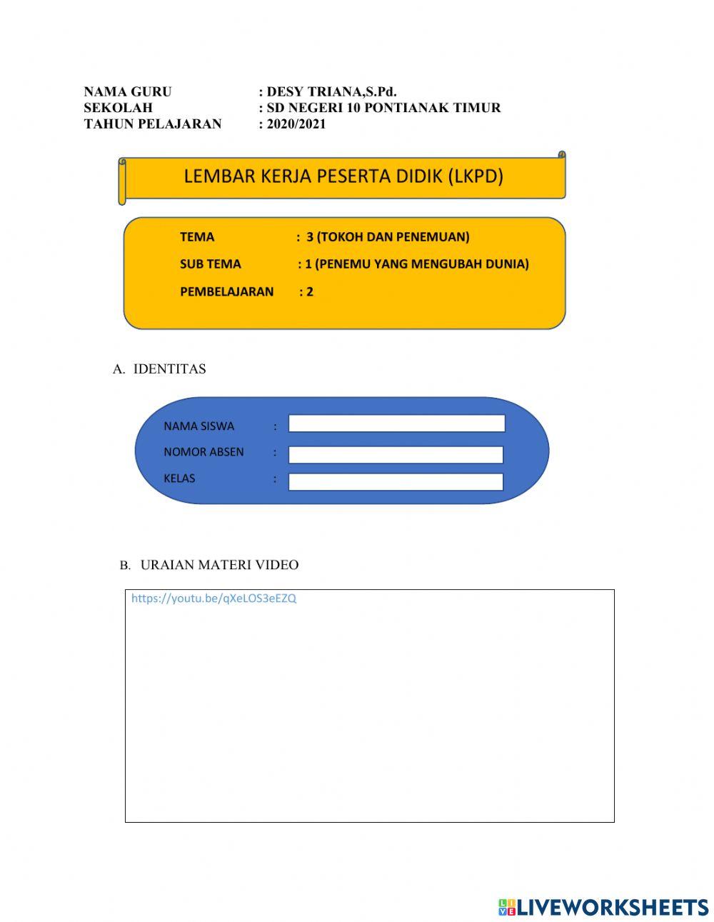 Lkpd online exercise for kelas 6 | Live Worksheets