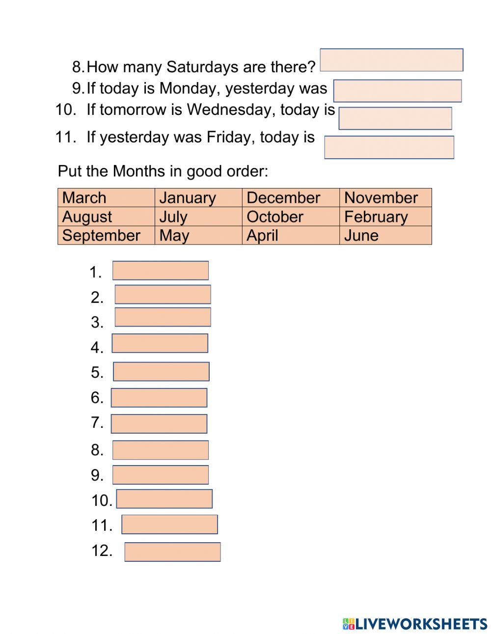 The Calendar | Live Worksheets
