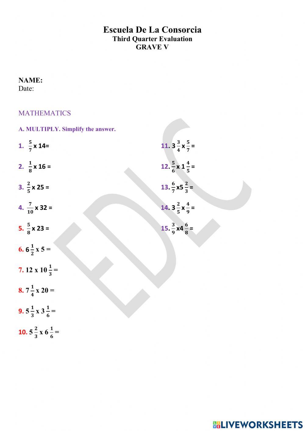 Third Quarter Exam worksheet | Live Worksheets