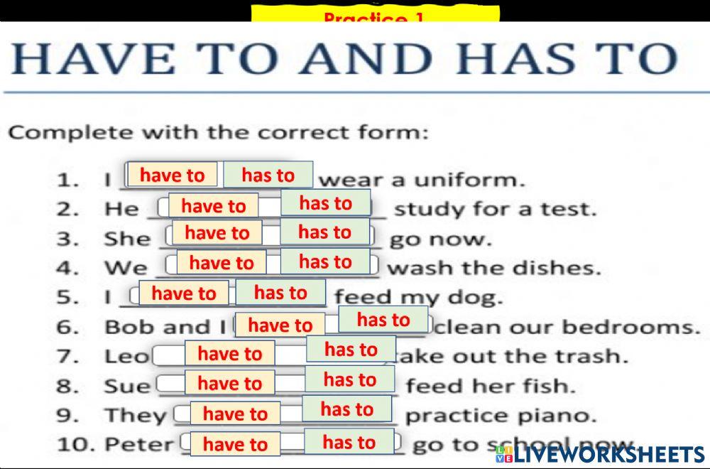 Choose ( have to - has to ): online exercise for | Live Worksheets