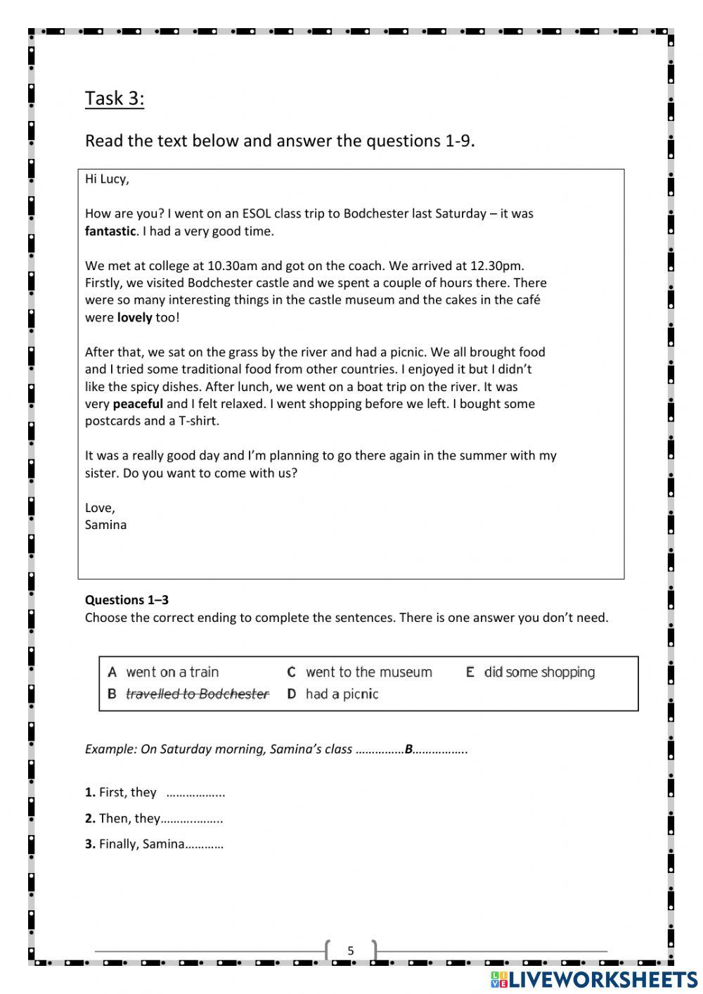Reading assessment interactive exercise | Live Worksheets