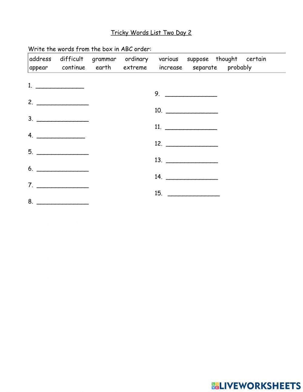 Tricky Words List 2 Day 2 842777 | geoburton | Live