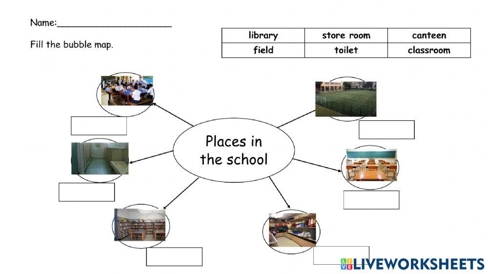 Places in theschool worksheet | Live Worksheets