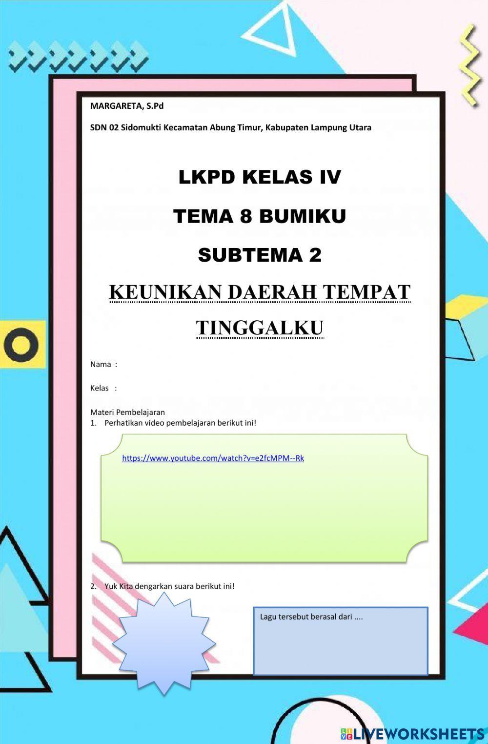 Kelas 4 Tema 8 Sub tema 2 worksheet | Live Worksheets