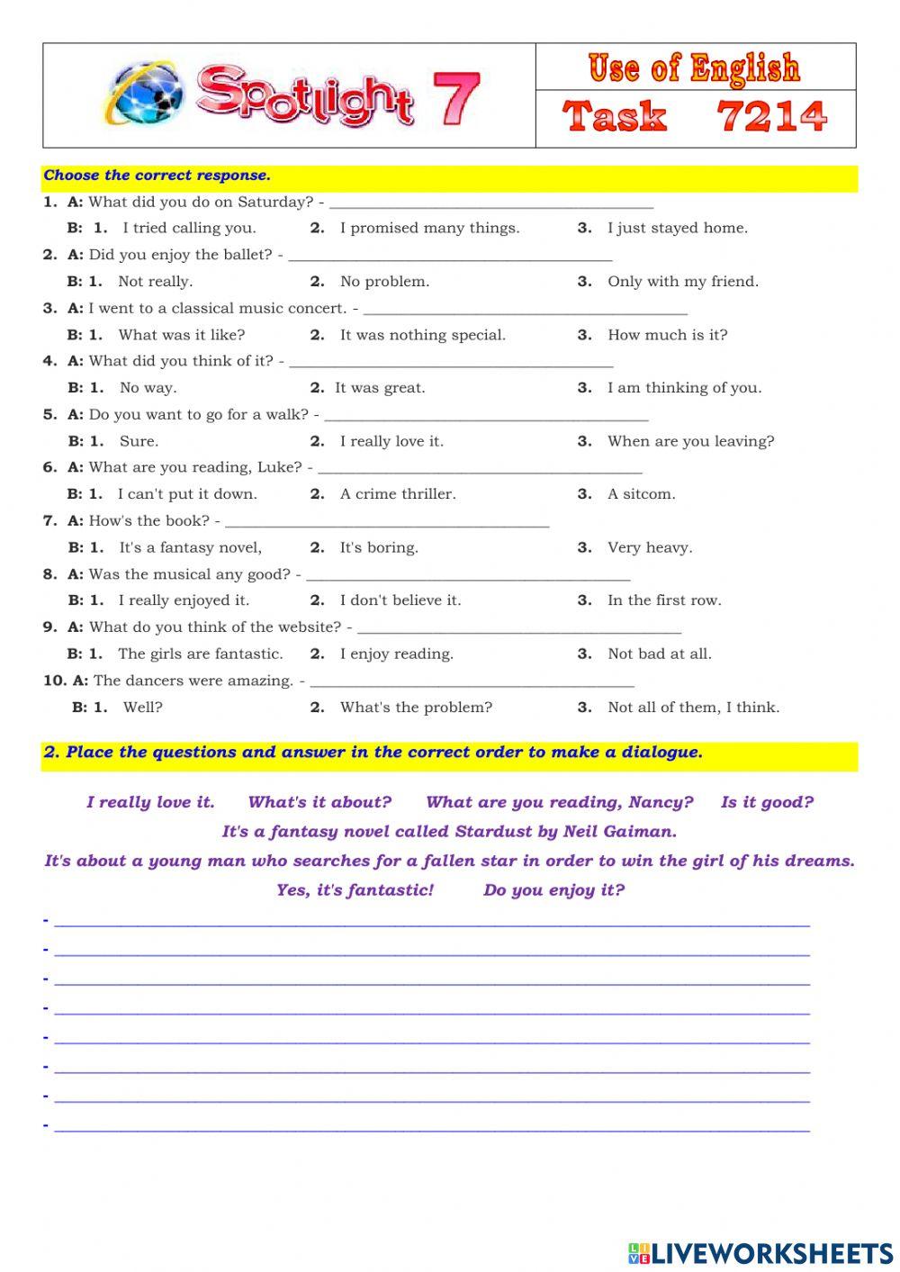 Spotlight 7 Task 7214 worksheet | Live Worksheets