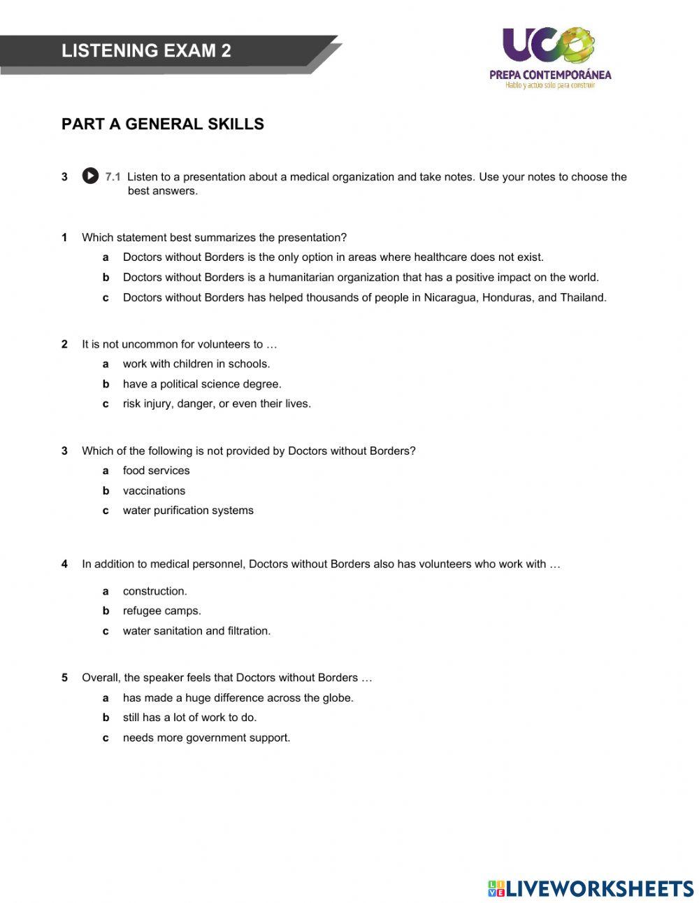 LISTENING EXAM 2 | Free Interactive Worksheets | 6497111