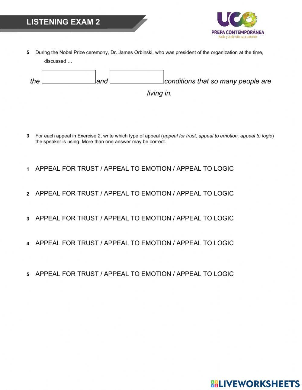 LISTENING EXAM 2 | Free Interactive Worksheets | 6497111