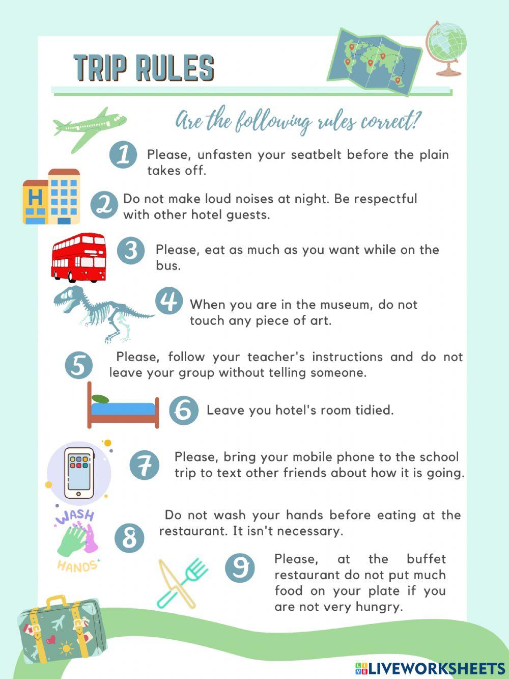 Trip Rules | Free Interactive Worksheets | 844560