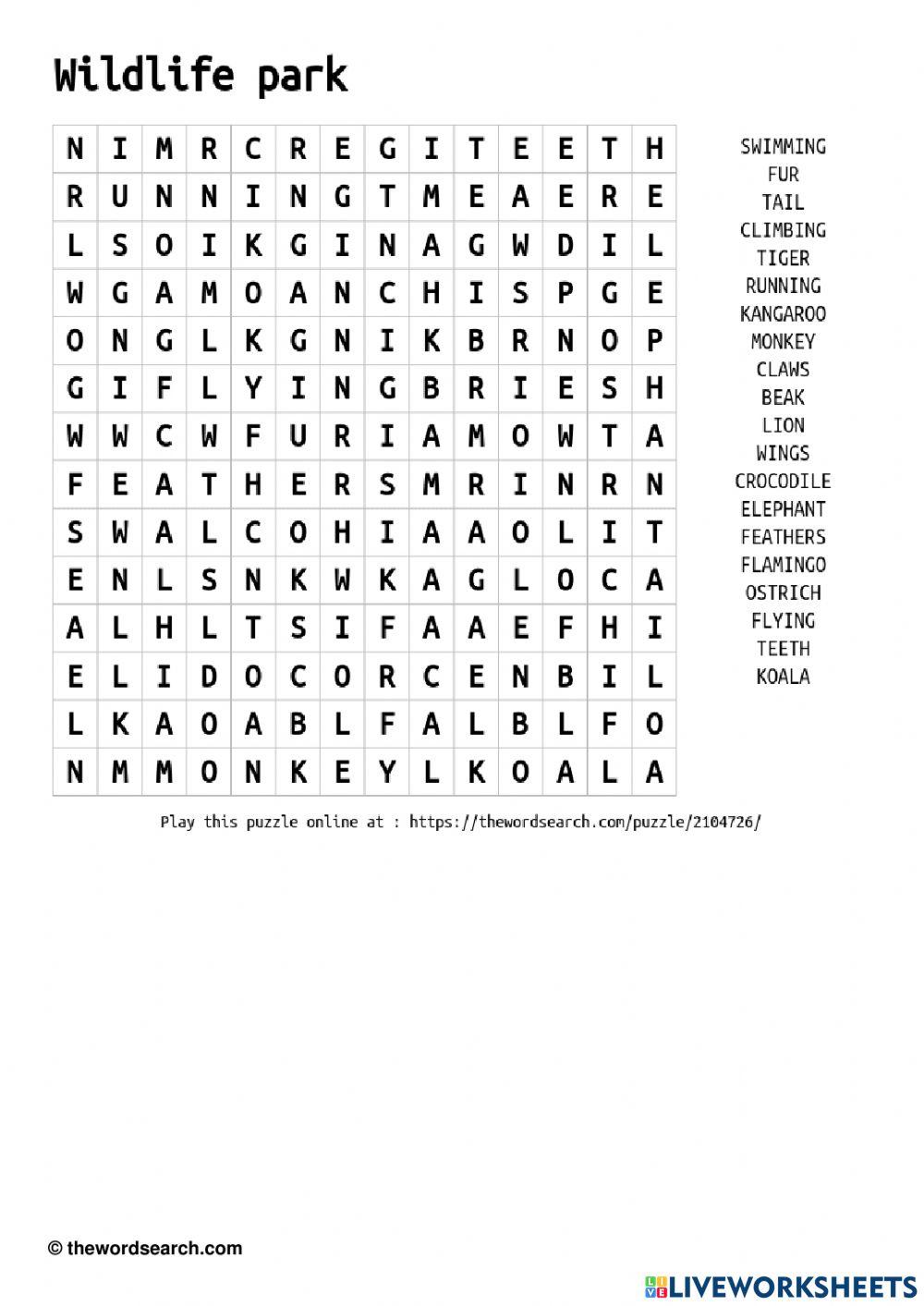 Wildlife park worksheet | Live Worksheets