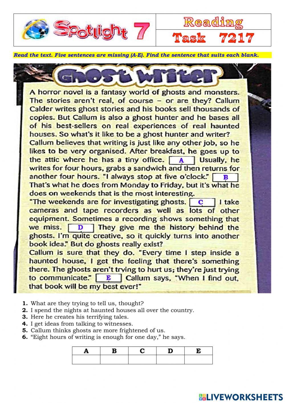 Spotlight 7 Task 7217 worksheet | Live Worksheets