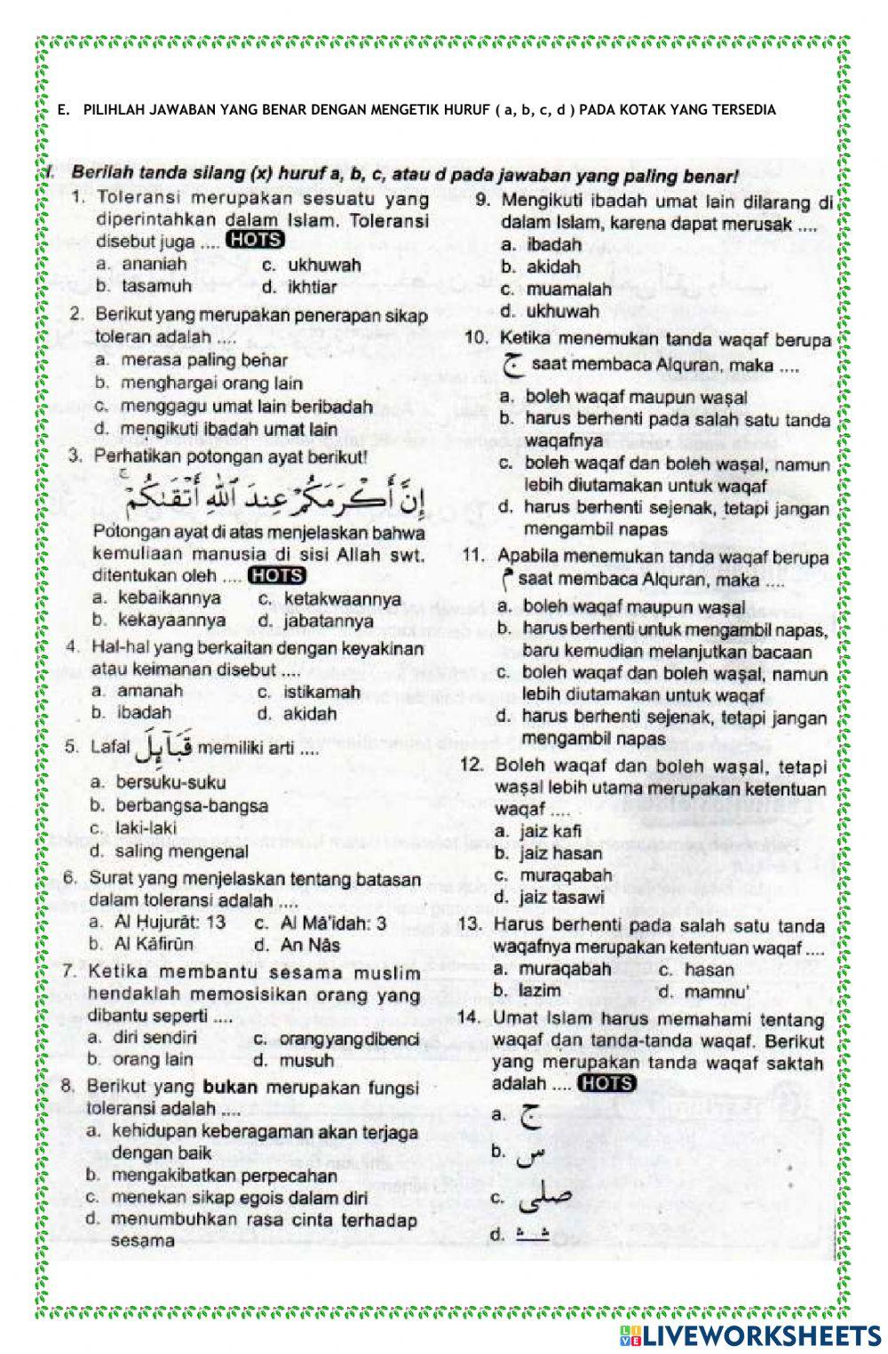 Toleransi exercise for IX | Live Worksheets