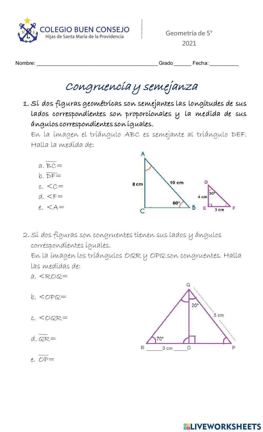 Semejanza y con… | Free Interactive Worksheets | 844893