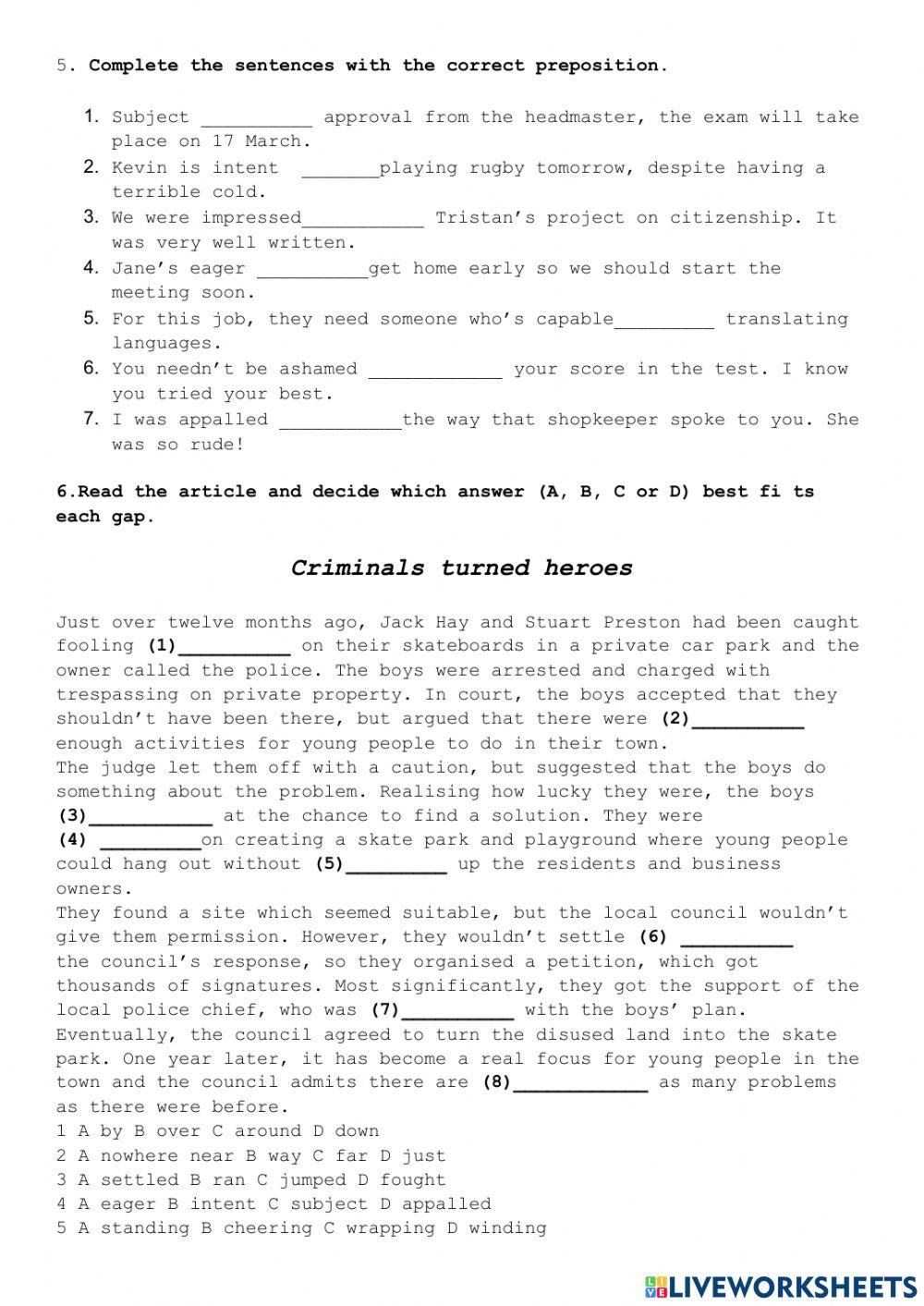 gold b2+ unit 5 online exercise for | Live Worksheets