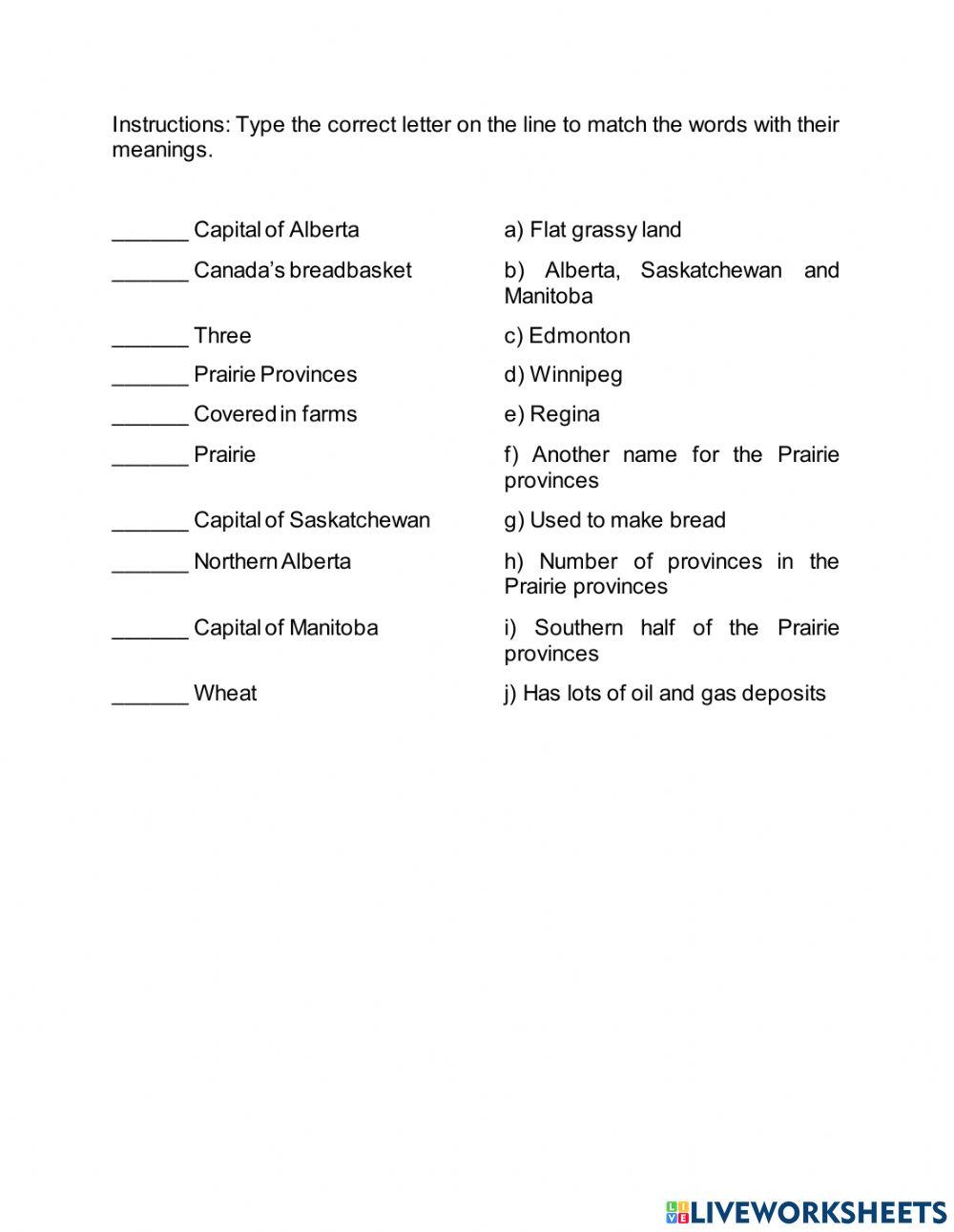 Prairie Region online exercise for | Live Worksheets