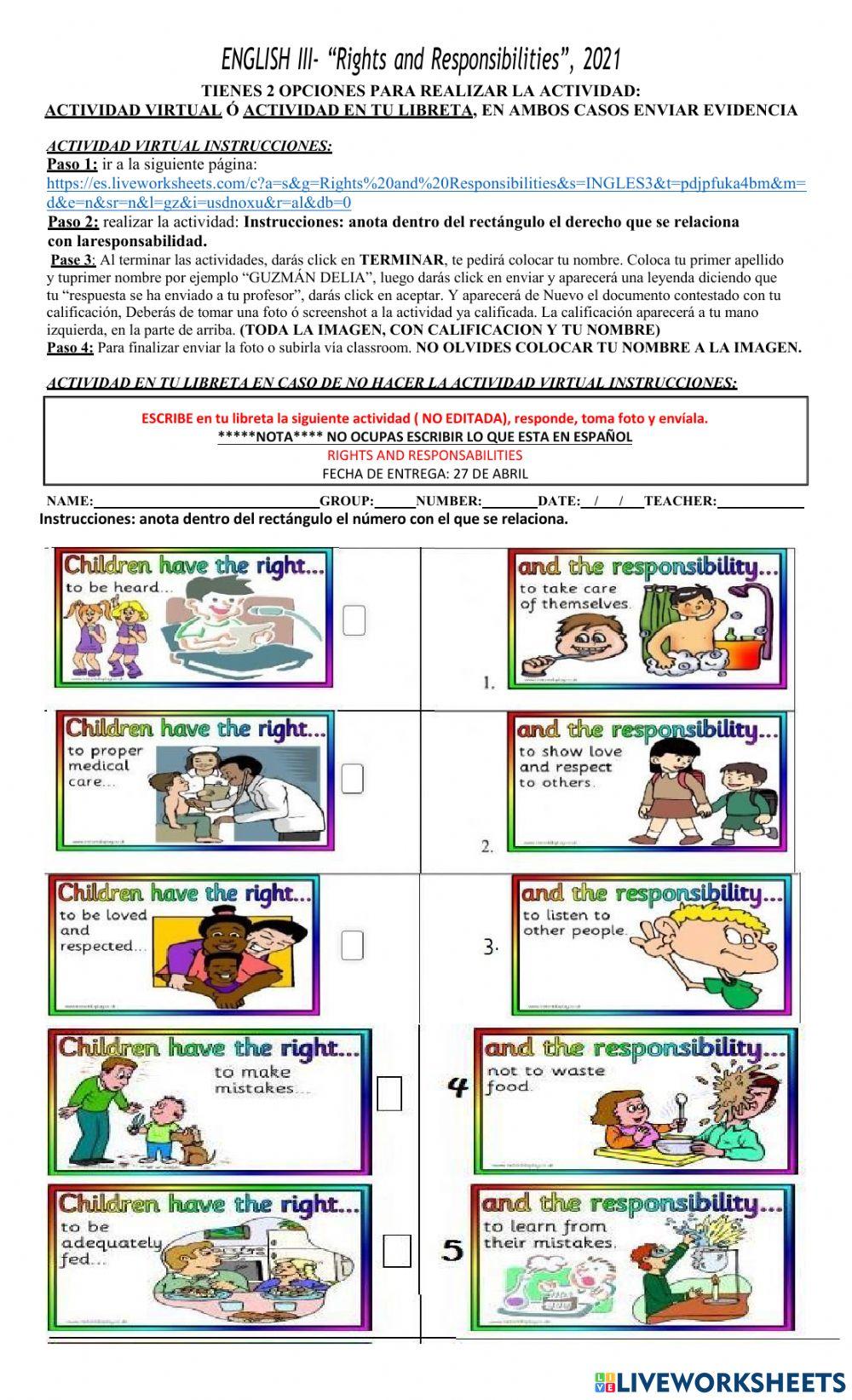 Rights and Responsibilities online activity | Live Worksheets