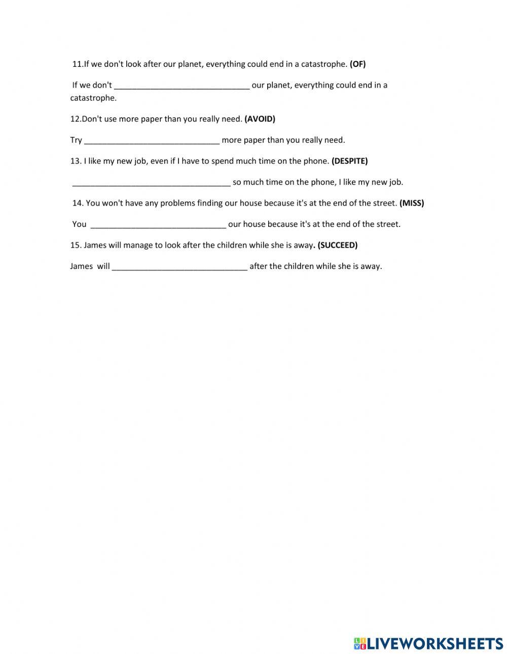 Key word transformation 2 interactive worksheet | Live Worksheets