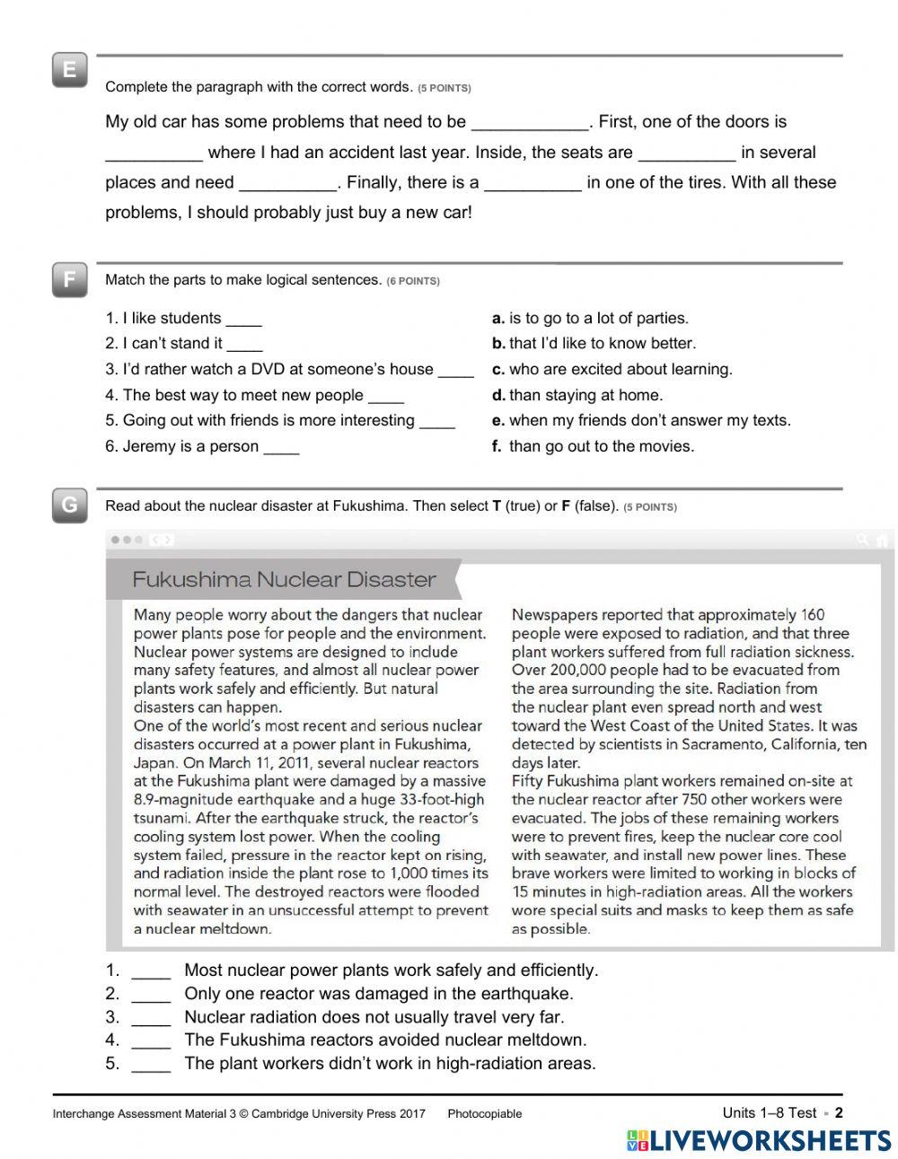 LEVEL 3 - MIDTERM TEST online exercise for | Live Worksheets