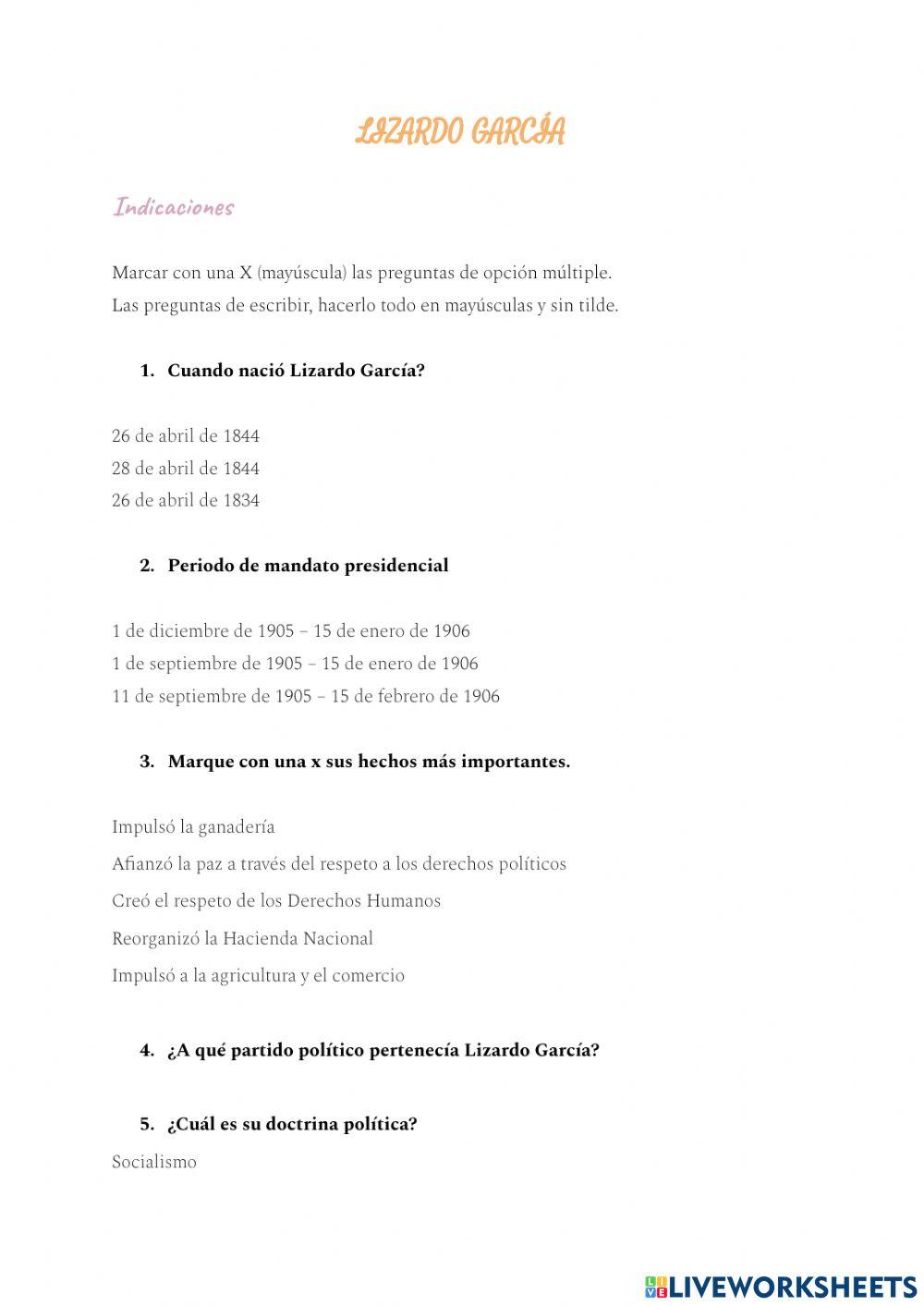Lizardo García worksheet | Live Worksheets