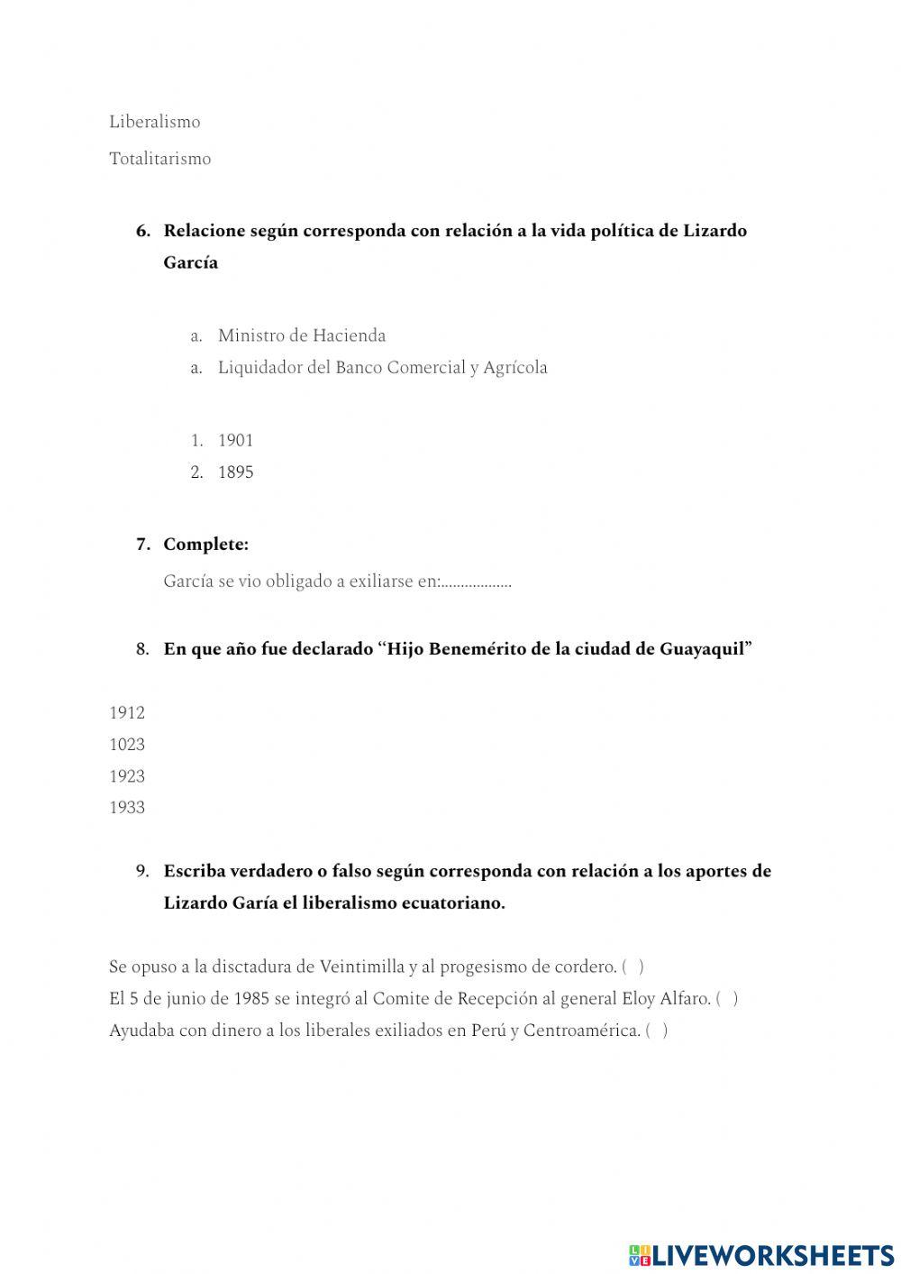 Lizardo García worksheet | Live Worksheets