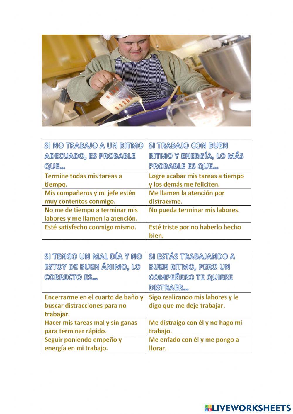Ritmo de trabajo worksheet | Live Worksheets