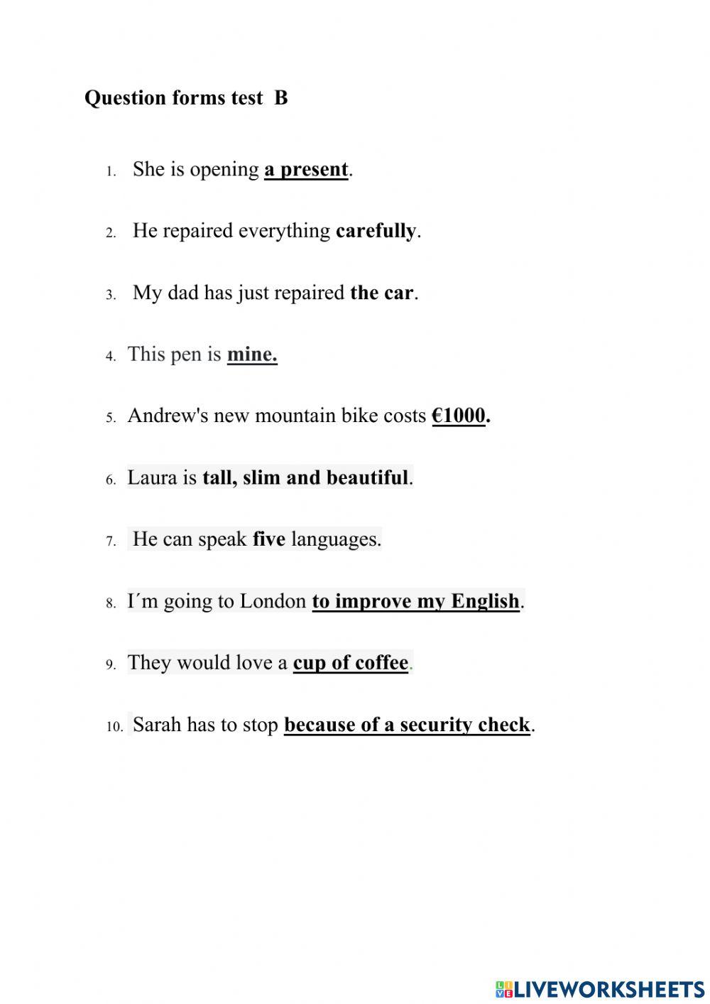 QS forms B worksheet | Live Worksheets