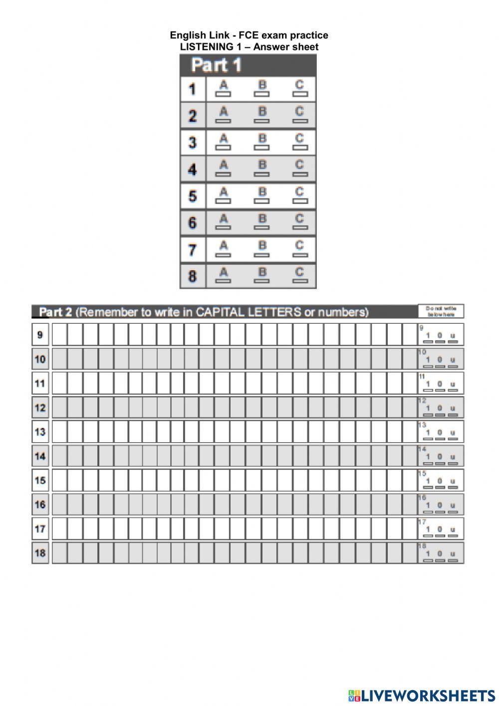 FCE Listening exam practice worksheet | Live Worksheets